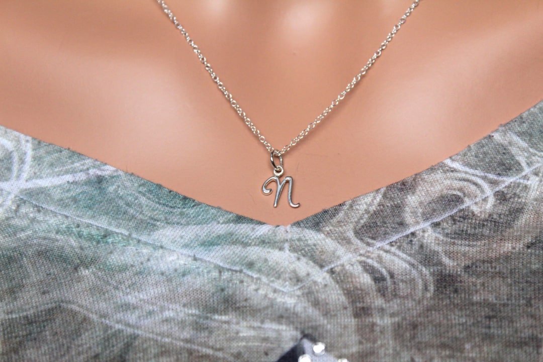 Sterling Silver Cursive Initial N Necklace - Etsy