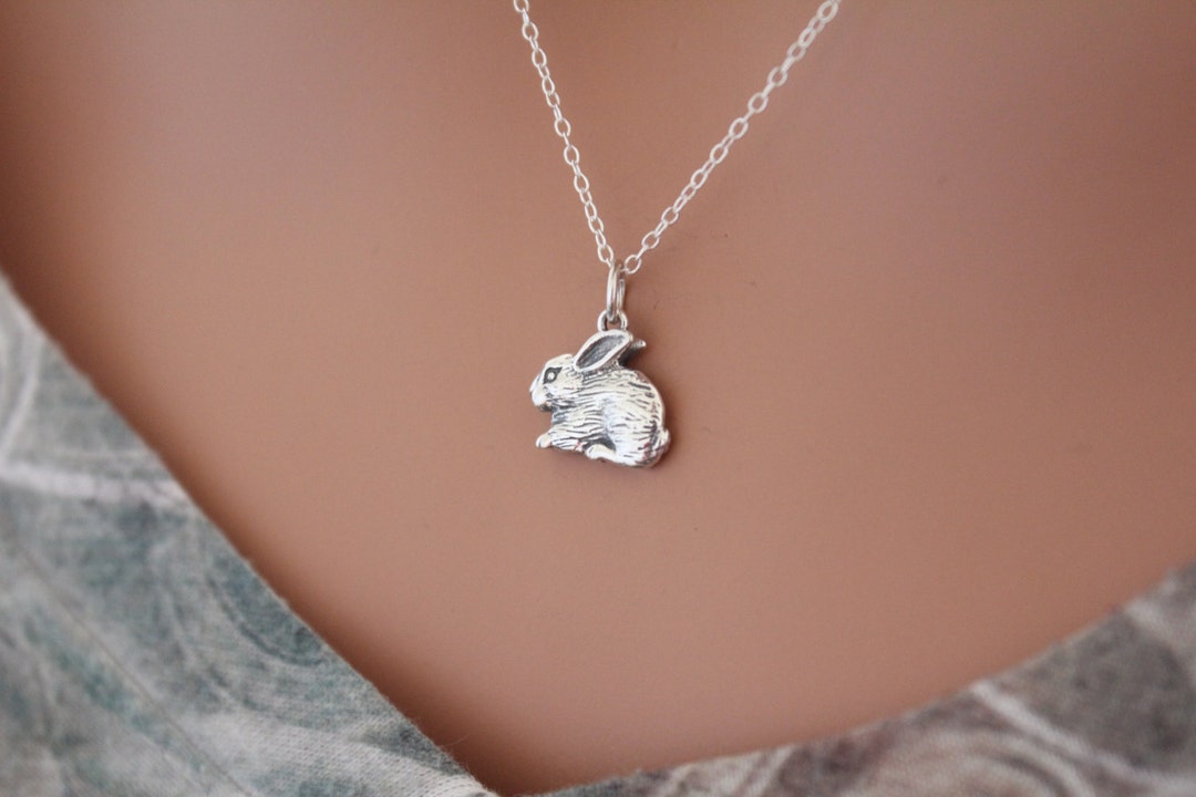 Sterling Silver Bunny Charm Necklace, Bunny Necklace, Silver Bunny ...