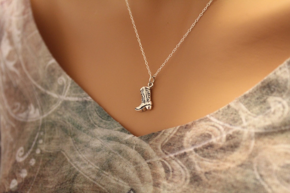 Sterling Silver Cowboy Boot Charm Necklace - Etsy