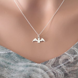 Sterling Silver Bat Necklace, Cute Bat Charm Necklace, Hanging Bat ...