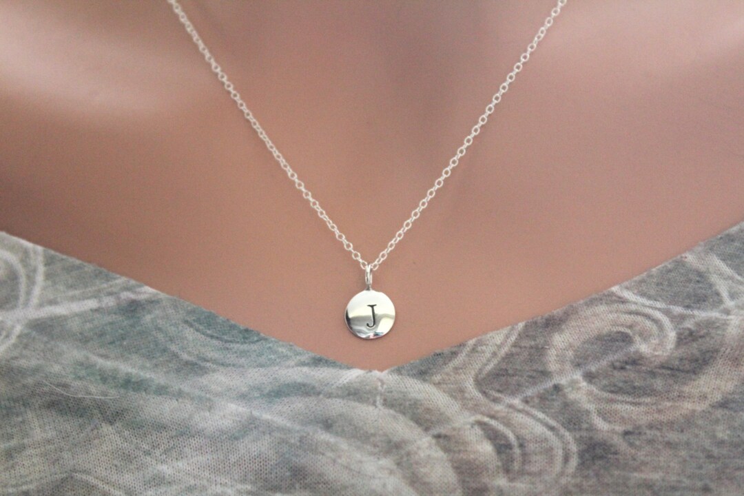 Sterling Silver Initial J Necklace: Dainty Stamped Charm - Etsy