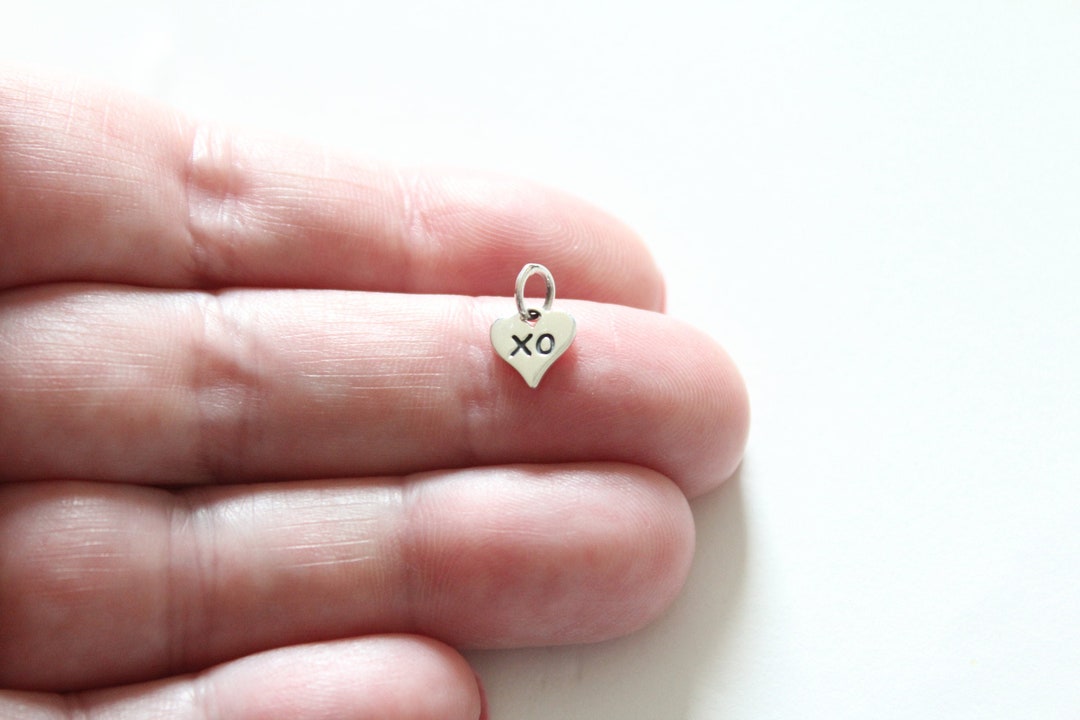 Sterling Silver XO Heart Charm, XO Hug and Kiss Heart Charm, Tiny XO ...