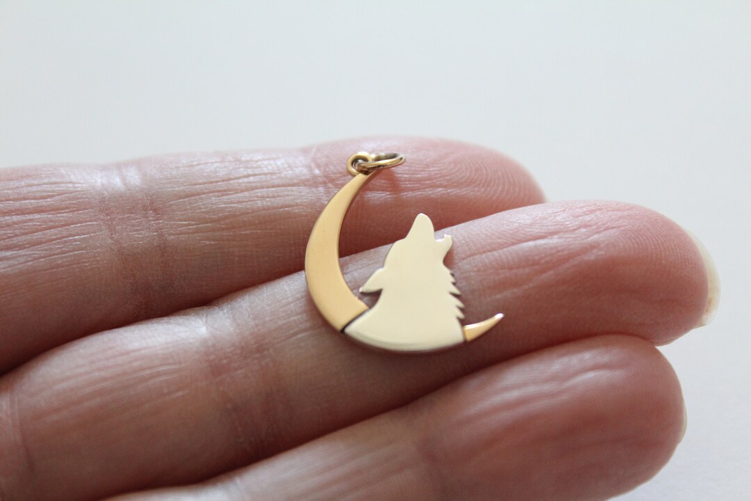 Sterling Silver Howling Wolf Charm With Bronze Moon - Etsy