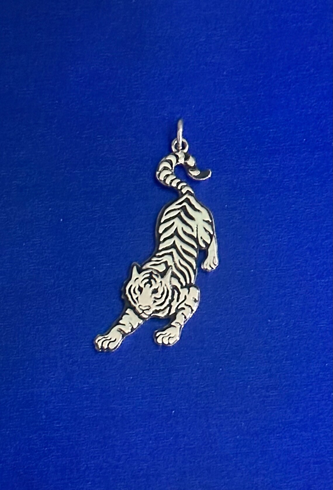 Sterling Silver Prowling Tiger Charm Pendant - Etsy