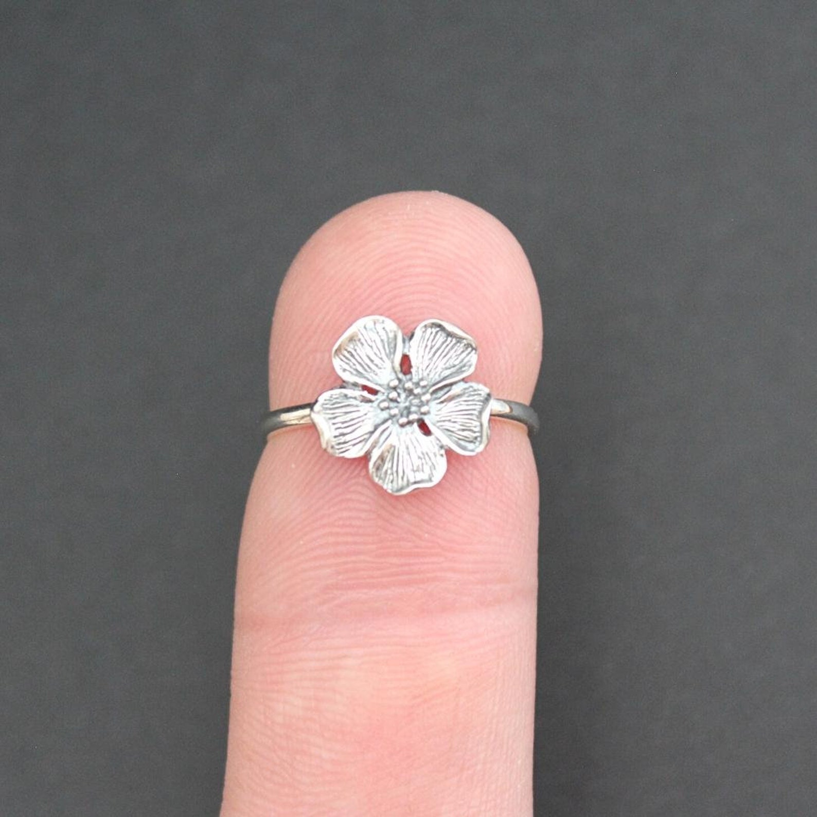 Sterling Silver Cherry Blossom Flower Ring - Etsy