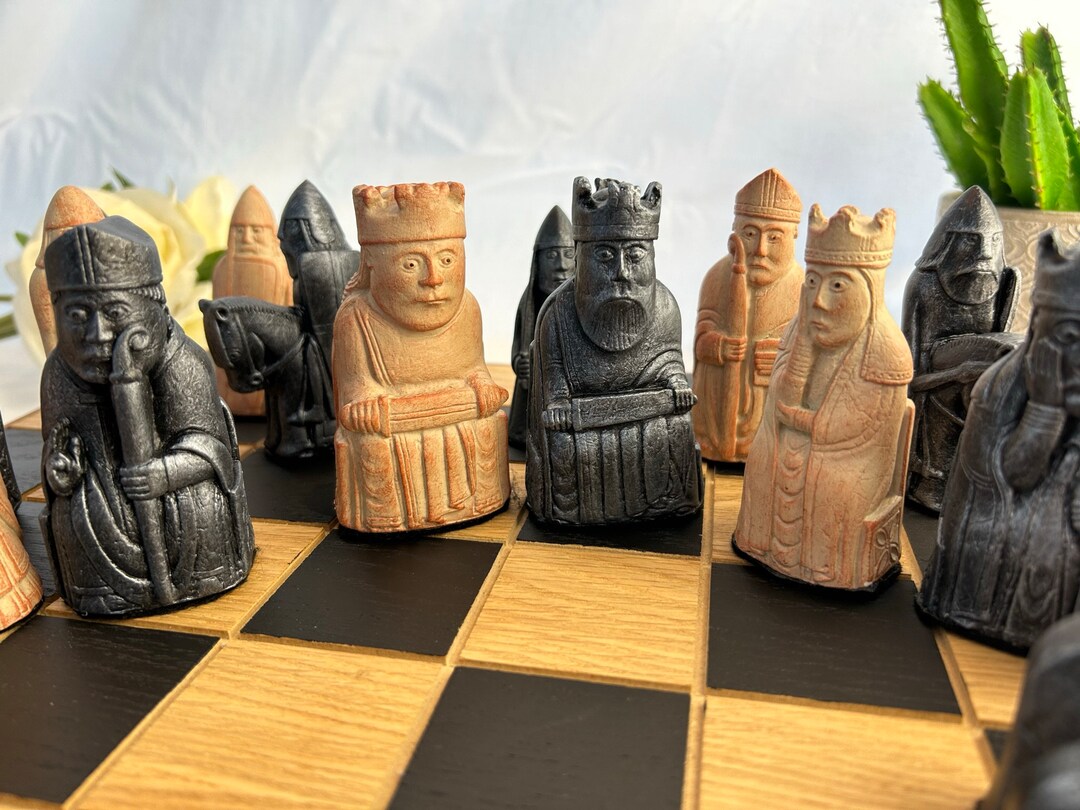 Chess Set Isle of Lewis Chessmen Game Pieces Silver for Large Timber ...