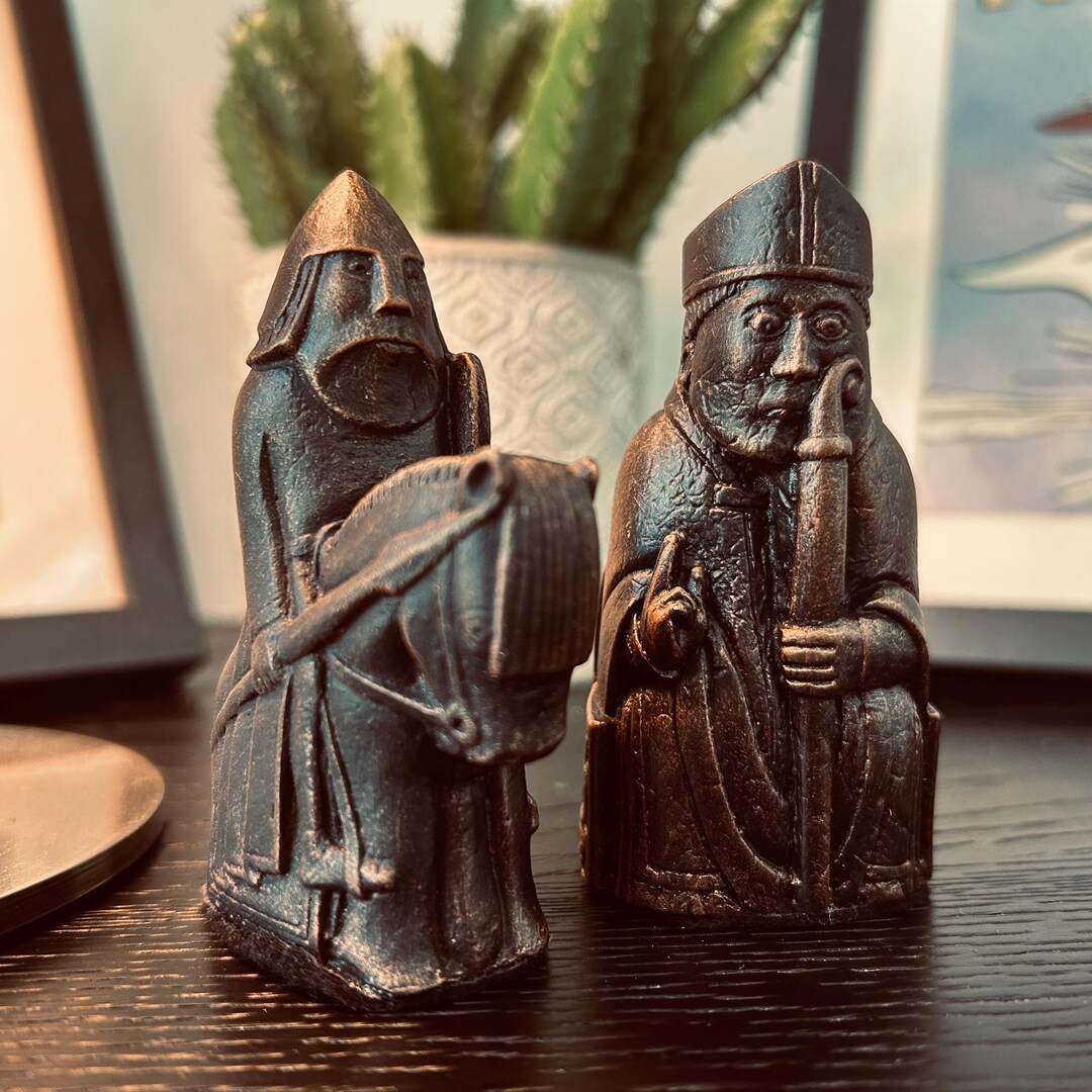 Isle of Lewis Chessmen Replica Chess Games Pieces Bishop & Knight Pair ...