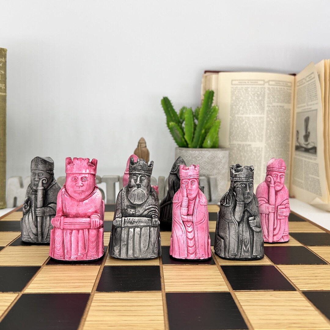 Chess Set Isle of Lewis Chessmen Game Pieces for Large Timber Wooden ...