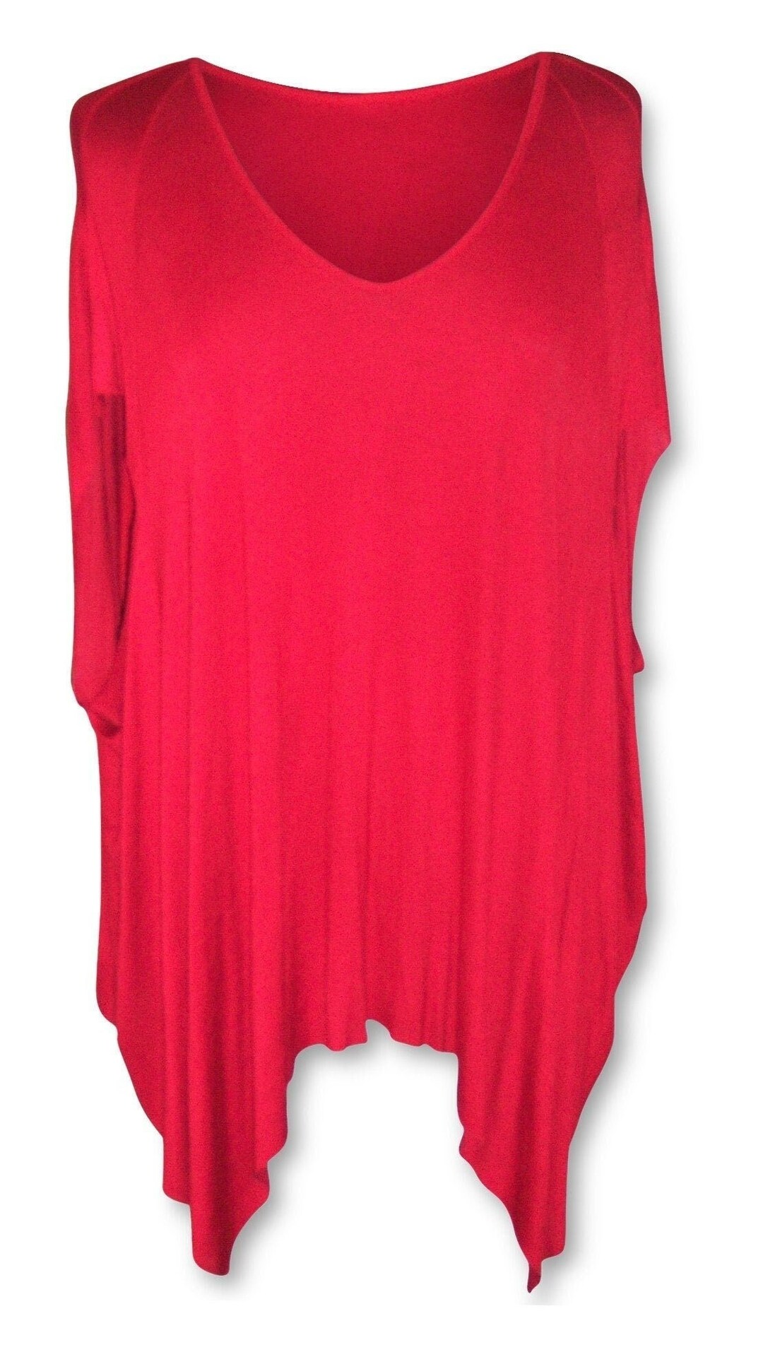 Women's Red Blouse, Long Flowy Top for Tall Ladies, Deep V Shark-bite ...