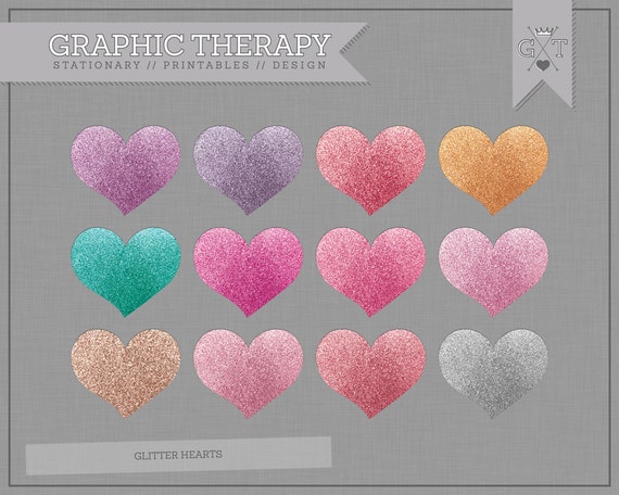 Glitter Hearts Clipart Glitter Hearts Scrapbook Glitter | Etsy