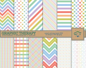 Rainbow Digital Paper Made With Chevrons, Dots, Stripes, and Stars ...