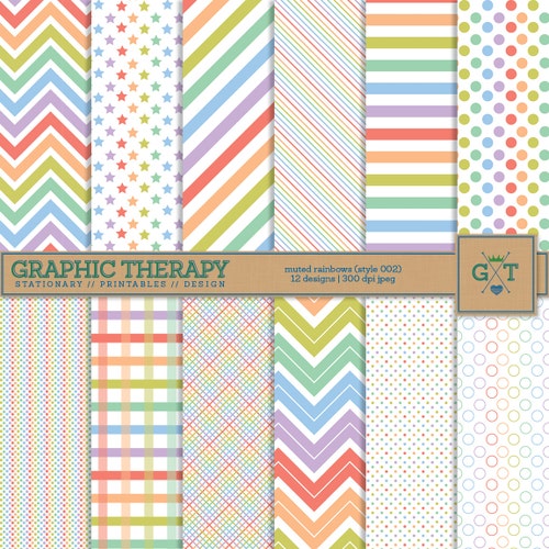 Rainbow Digital Paper Made With Chevrons Dots Stripes and | Etsy