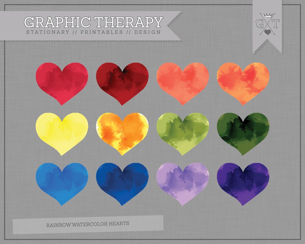 Heart Clipart, Rainbow Hearts Clipart, Watercolor Hearts, Rainbow ...