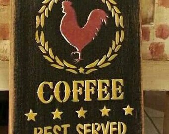 Primitive rooster sign Old red rooster coffee sign wood