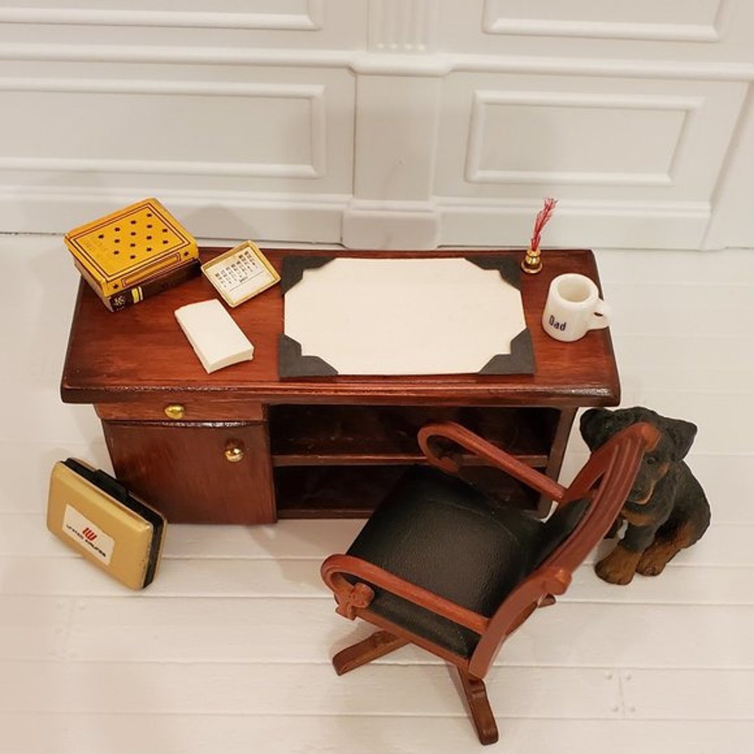 Dollhouse Miniature Office OOAK Desk Vintage Chair and Accessories - Etsy