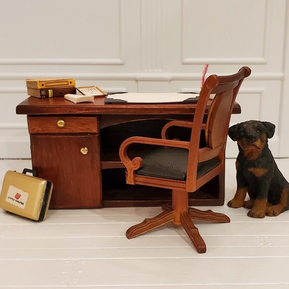 Dollhouse Miniature Office OOAK Desk Vintage Chair and Accessories - Etsy