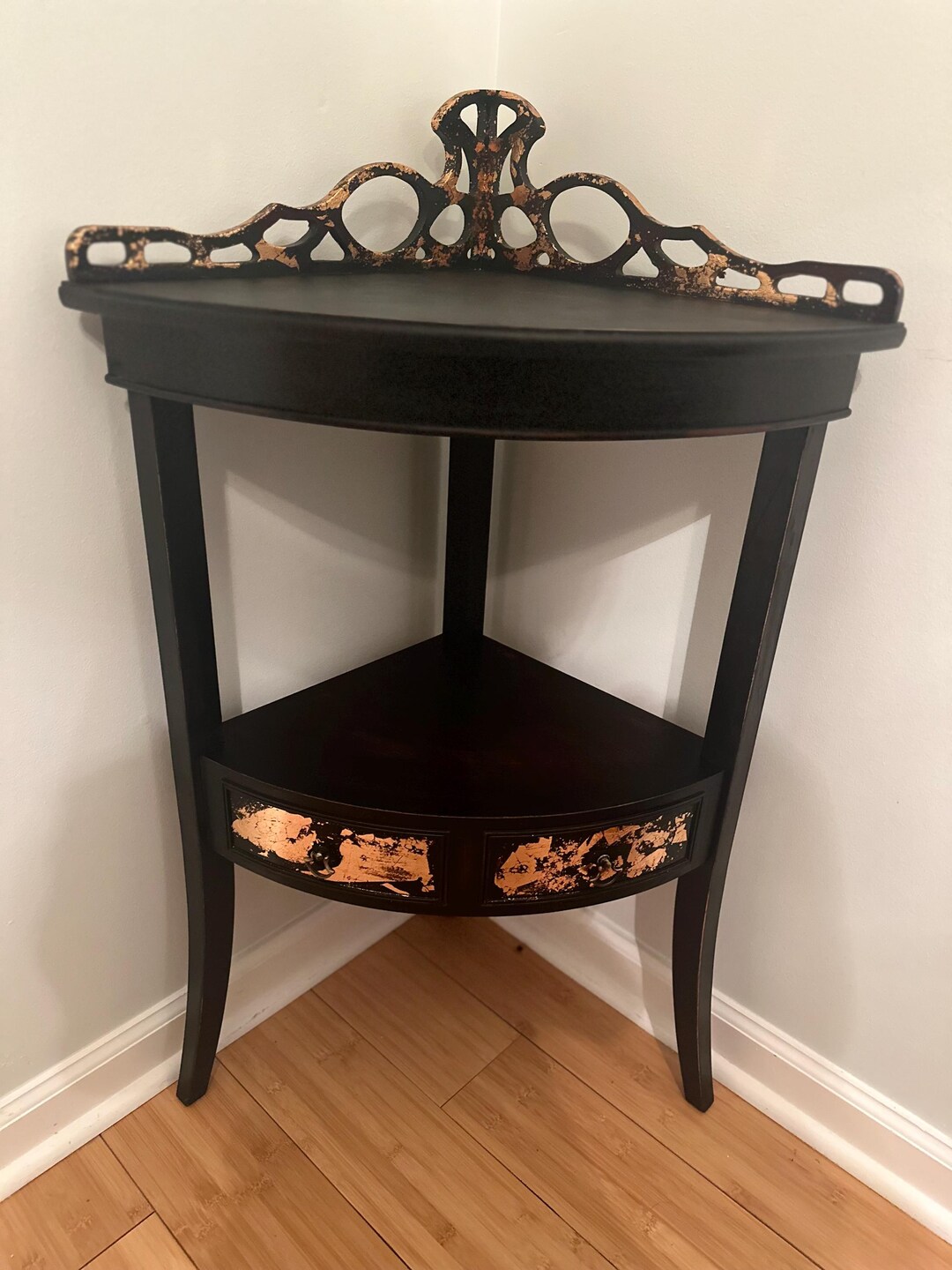 Hallway Accent Table, Upcycled Corner Table, Restored Vintage End Table, Chic Gold Leaf Table ...