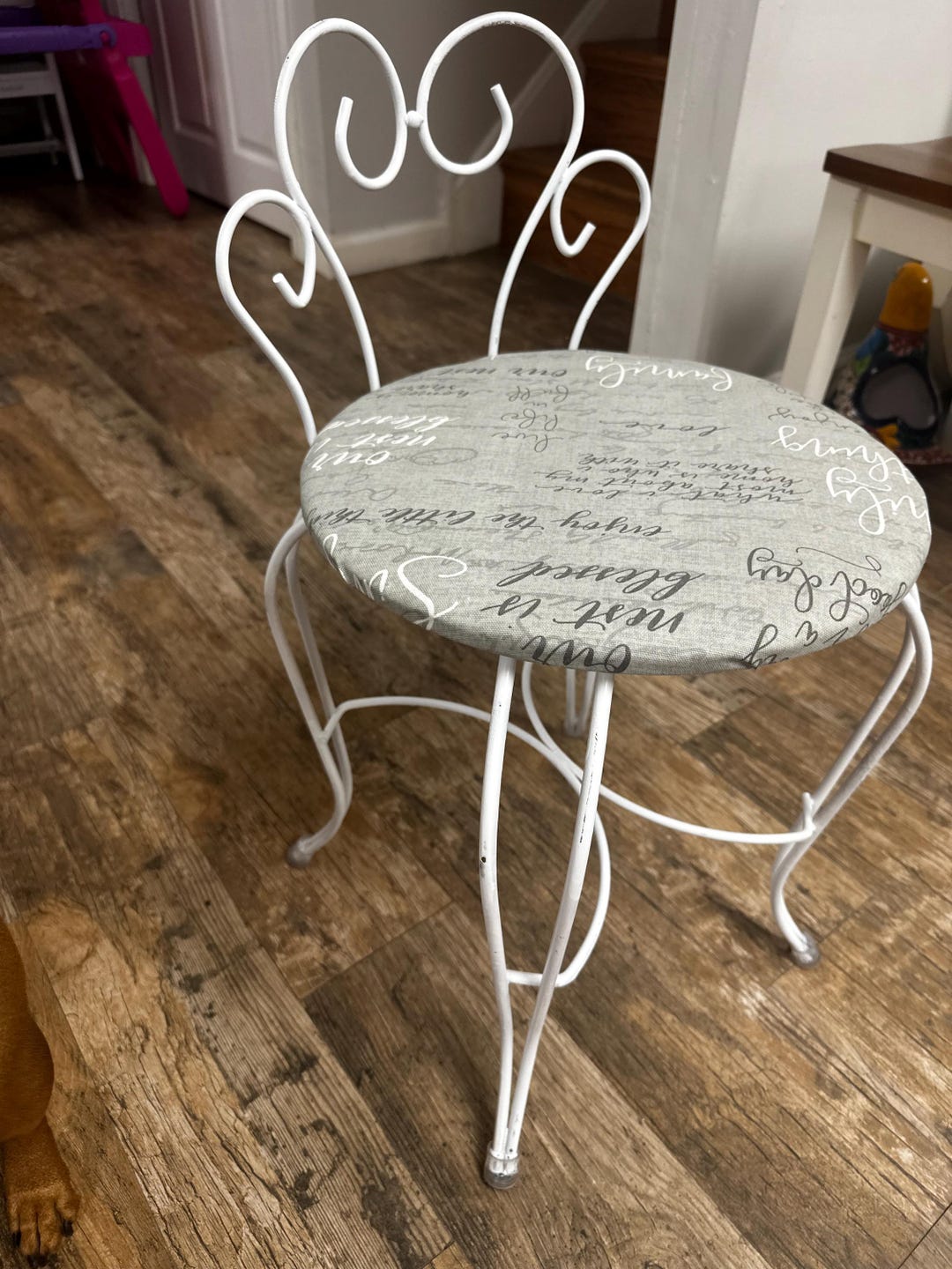 Upcycled Metal Vanity Chair/ice Cream Vanity Stool/hand Painted Metal ...
