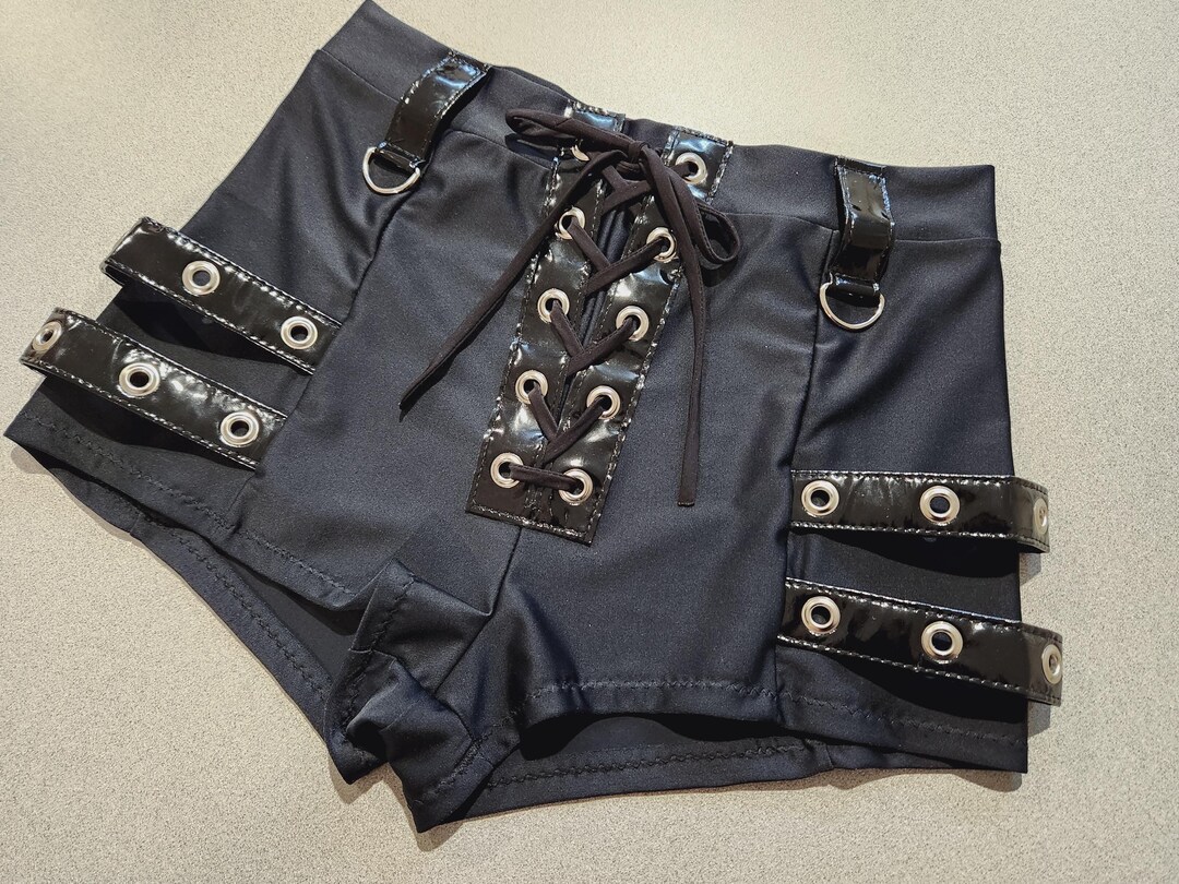 GROMMET Straps LACE-UP Black Mini Shorts Women's Goth High Waist ...