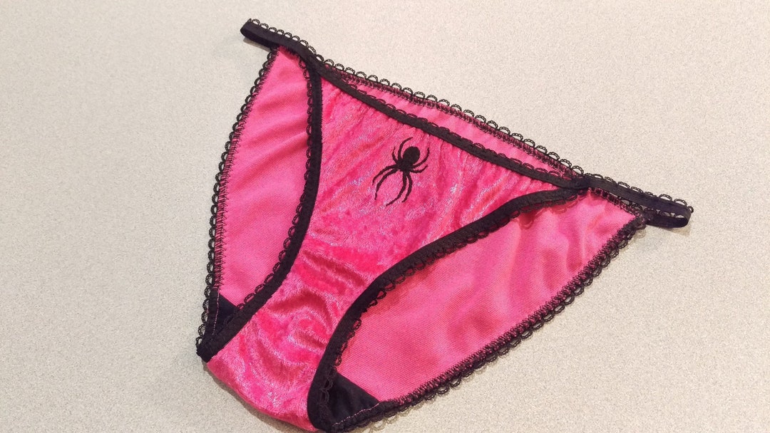 Black SPIDER Embroidery Pink Crushed VELVET String Panty Goth Lingerie ...