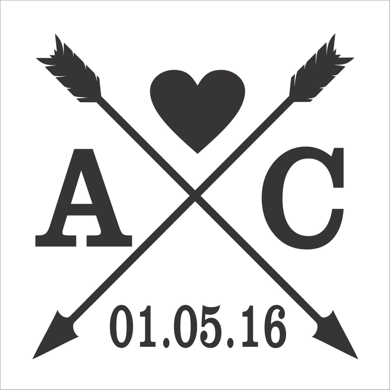 Custom Monogram Heart Stencil Monogram STENCIL W/initials & - Etsy