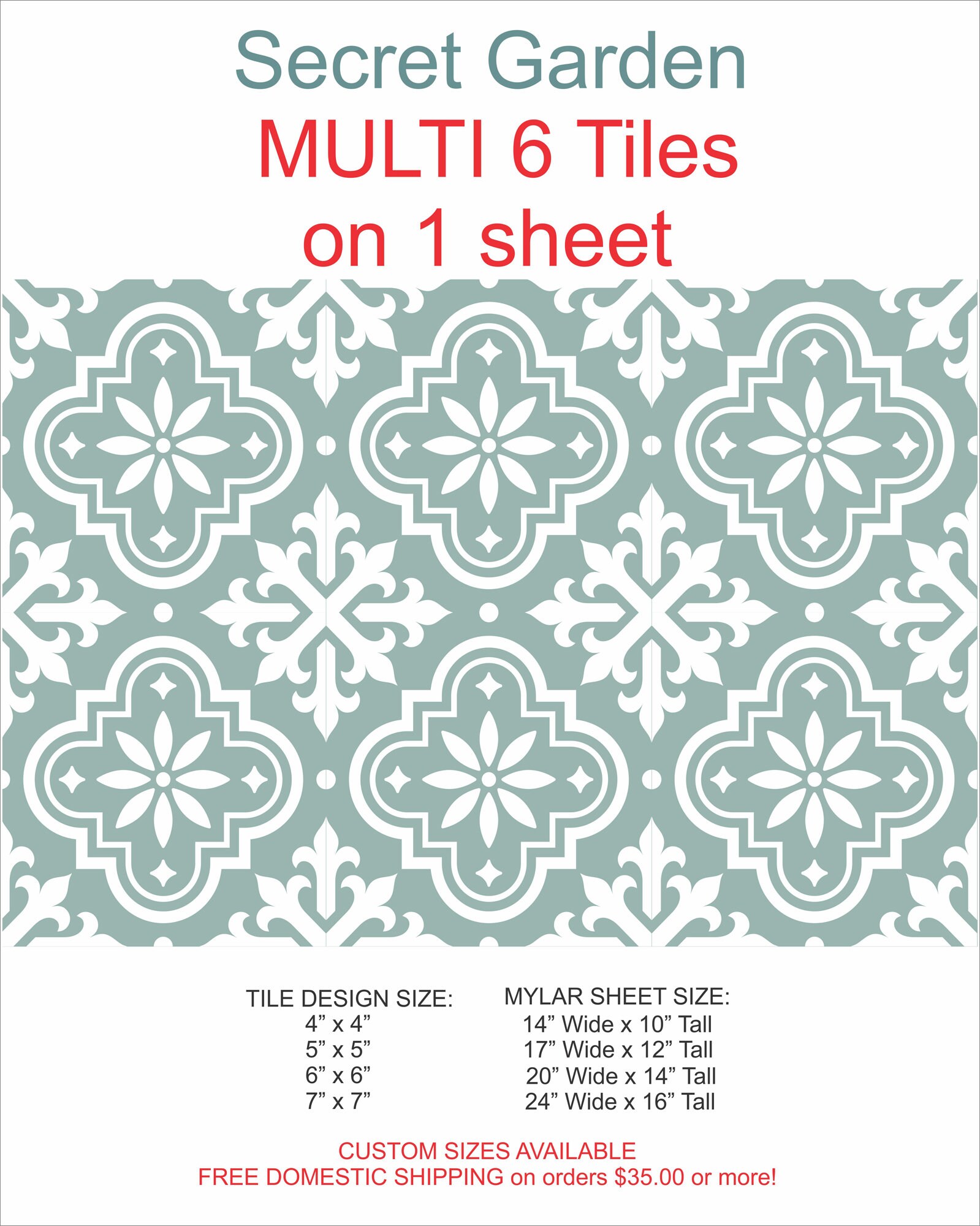 Secret Garden Tile Stencil Reusable Stencil 15 Sizes | Etsy