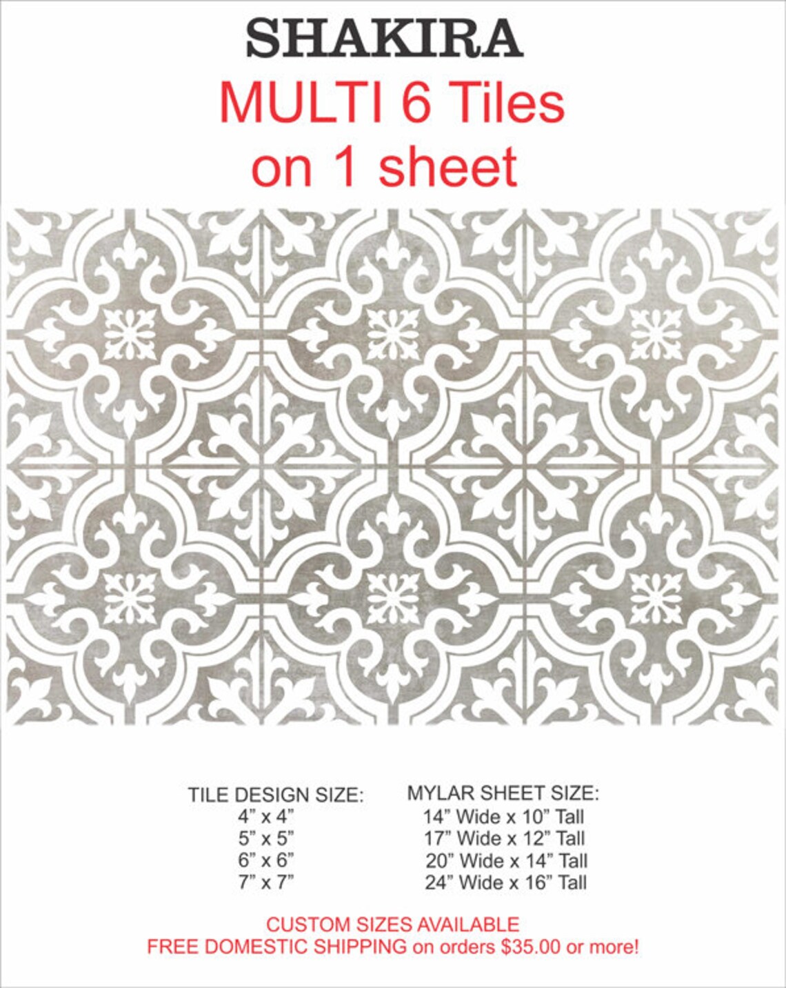 SHAKIRA Tile Stencil | Tile Stencil for Painting Floors, Backsplashes ...