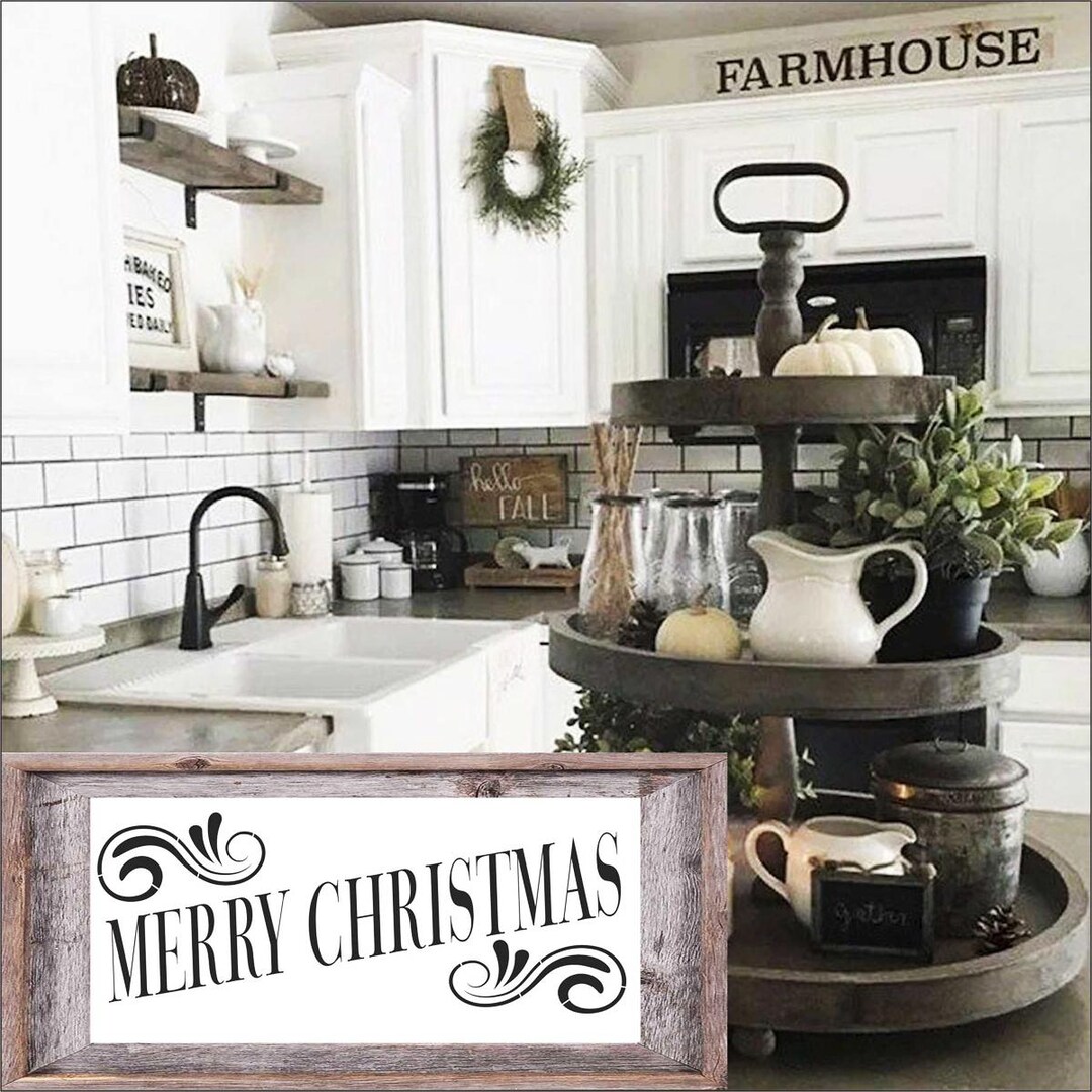 MERRY CHRISTMAS Sign Stencil, Farmhouse Christmas Wall Decor, Paint ...