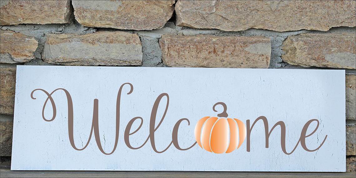 Welcome With Pumpkin Stencil Reusable STENCIL 9 Sizes - Etsy