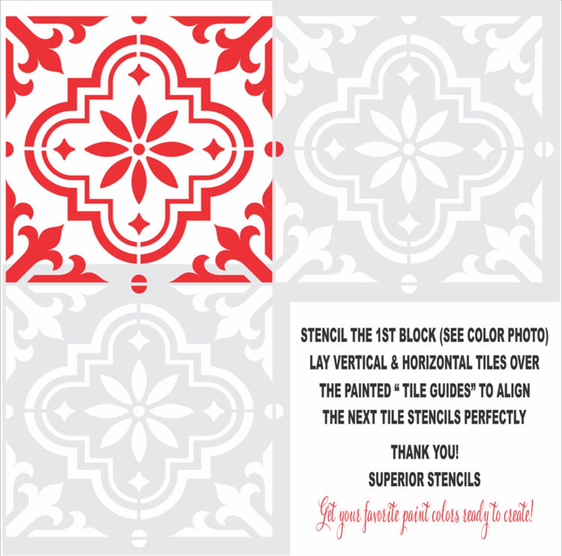 Secret Garden Tile Stencil | Reusable Floor, Wall & Stair Riser Stencil ...