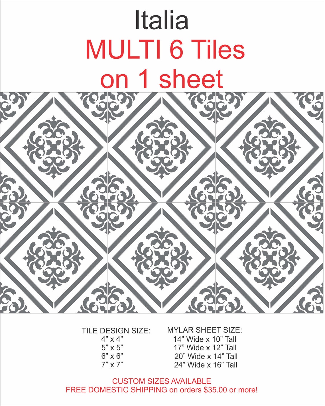 Italia Tile Stencil Reusable Stencil 14 Sizes Available - Etsy