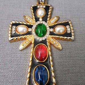 Very Beautiful Cross, Black Enamelled With 3 Resin Cabochons ...