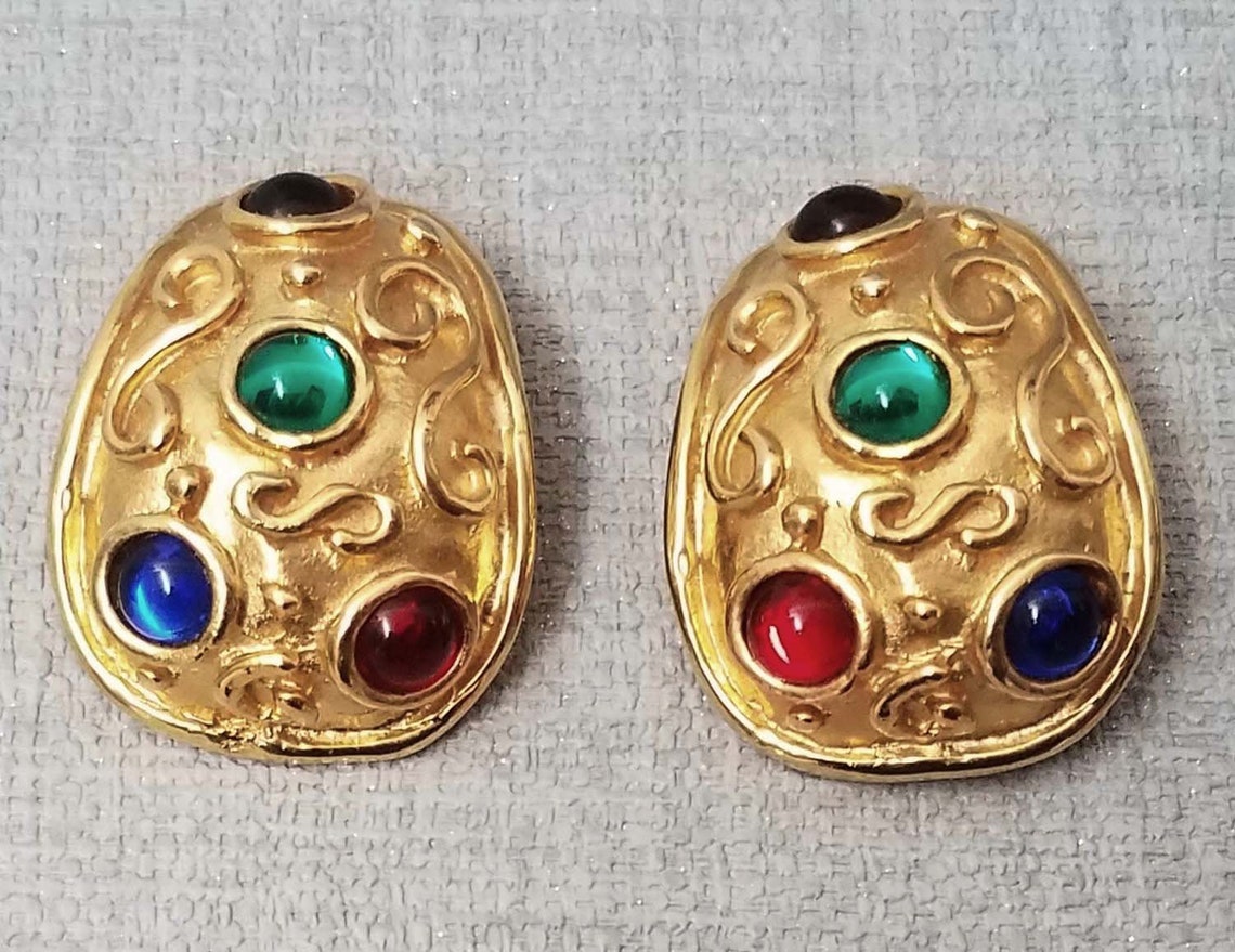 EDOUARD RAMBAUD Earrings in Gold Metal and Colored Rhinestones ...