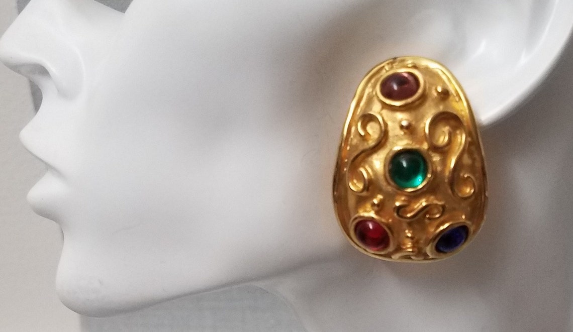 EDOUARD RAMBAUD Earrings in Gold Metal and Colored Rhinestones ...