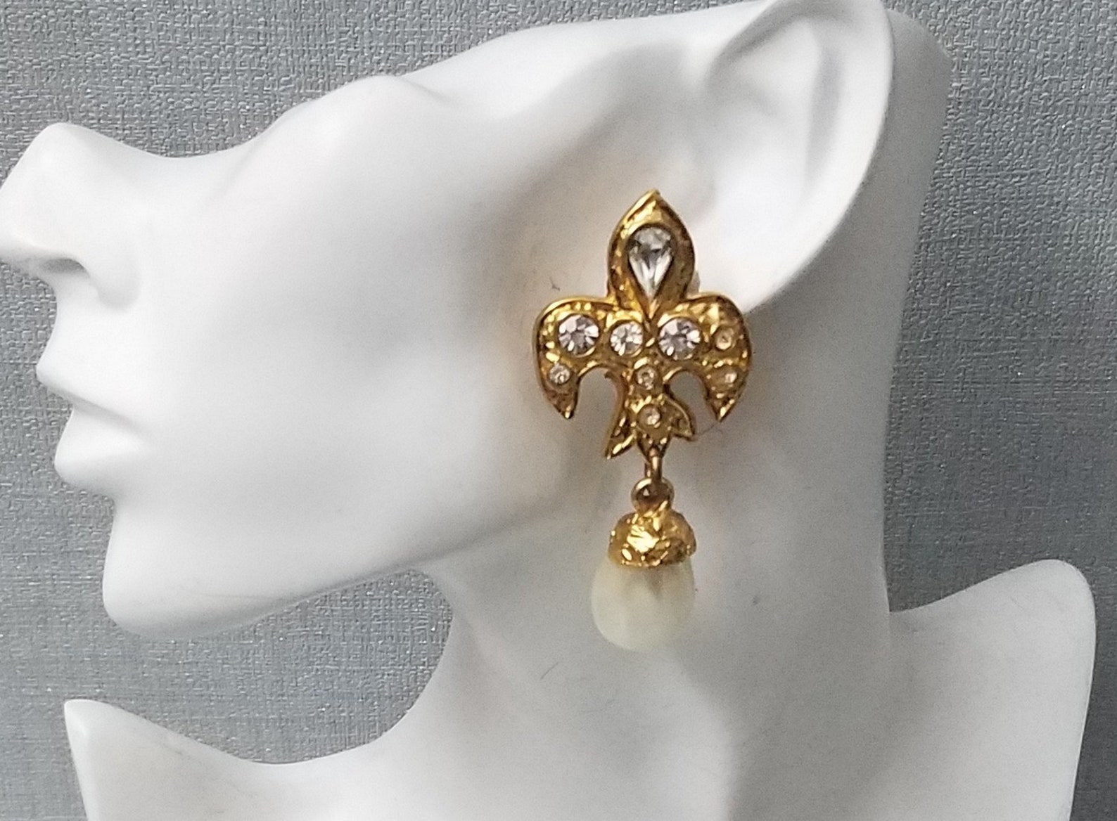 EDOUARD RAMBAUD Earrings, Pearl and Rhinestones, Paulettevintage ...