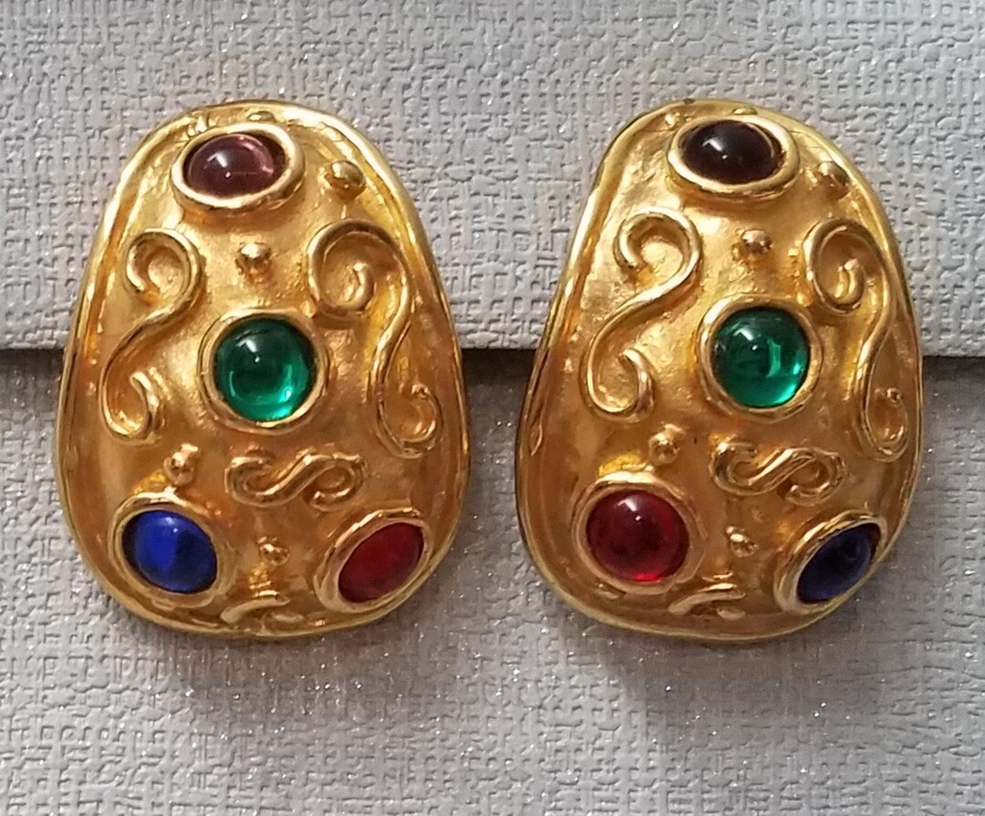 EDOUARD RAMBAUD Earrings in Gold Metal and Colored Rhinestones ...