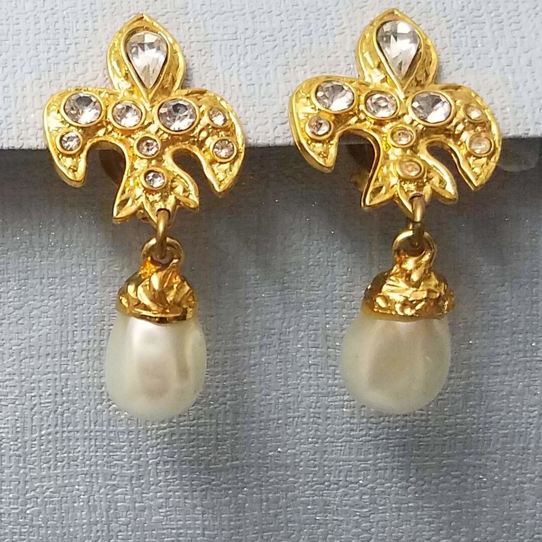 EDOUARD RAMBAUD Earrings, Pearl and Rhinestones, Paulettevintage ...