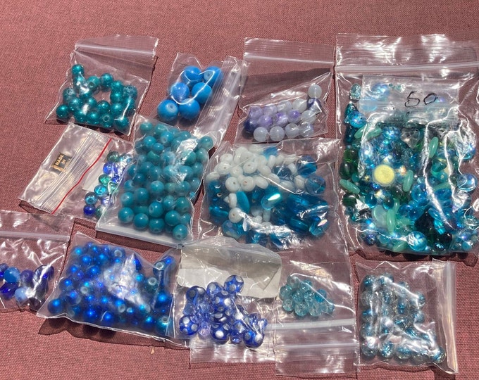 Assorted Mostly Multiples Blue Glass Beads Lot NOS and Reclaimed 100's ...
