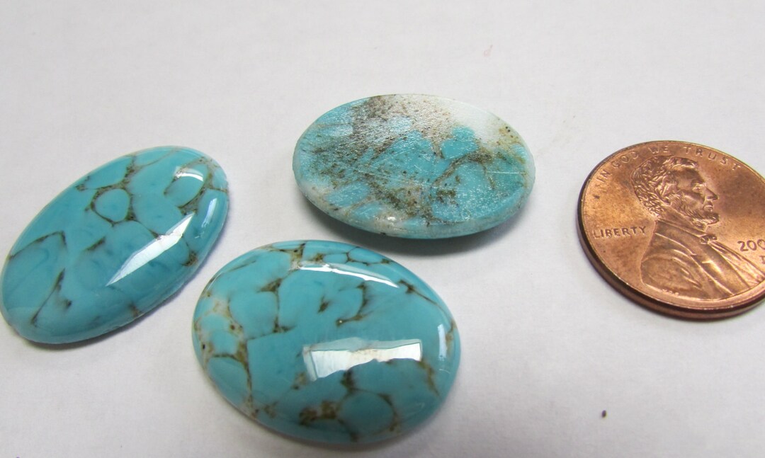 Vintage Oval Glass Turquoise Matrix Flatback Cabachons Size 24x18 Mm ...