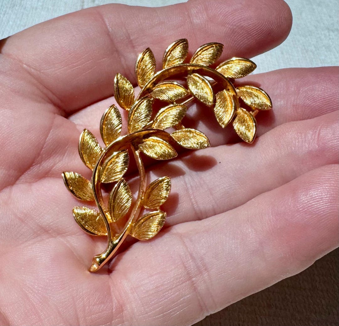 Vintage Napier Brooch 60's Leaves Designer Swirl Gold Plated Estate ...
