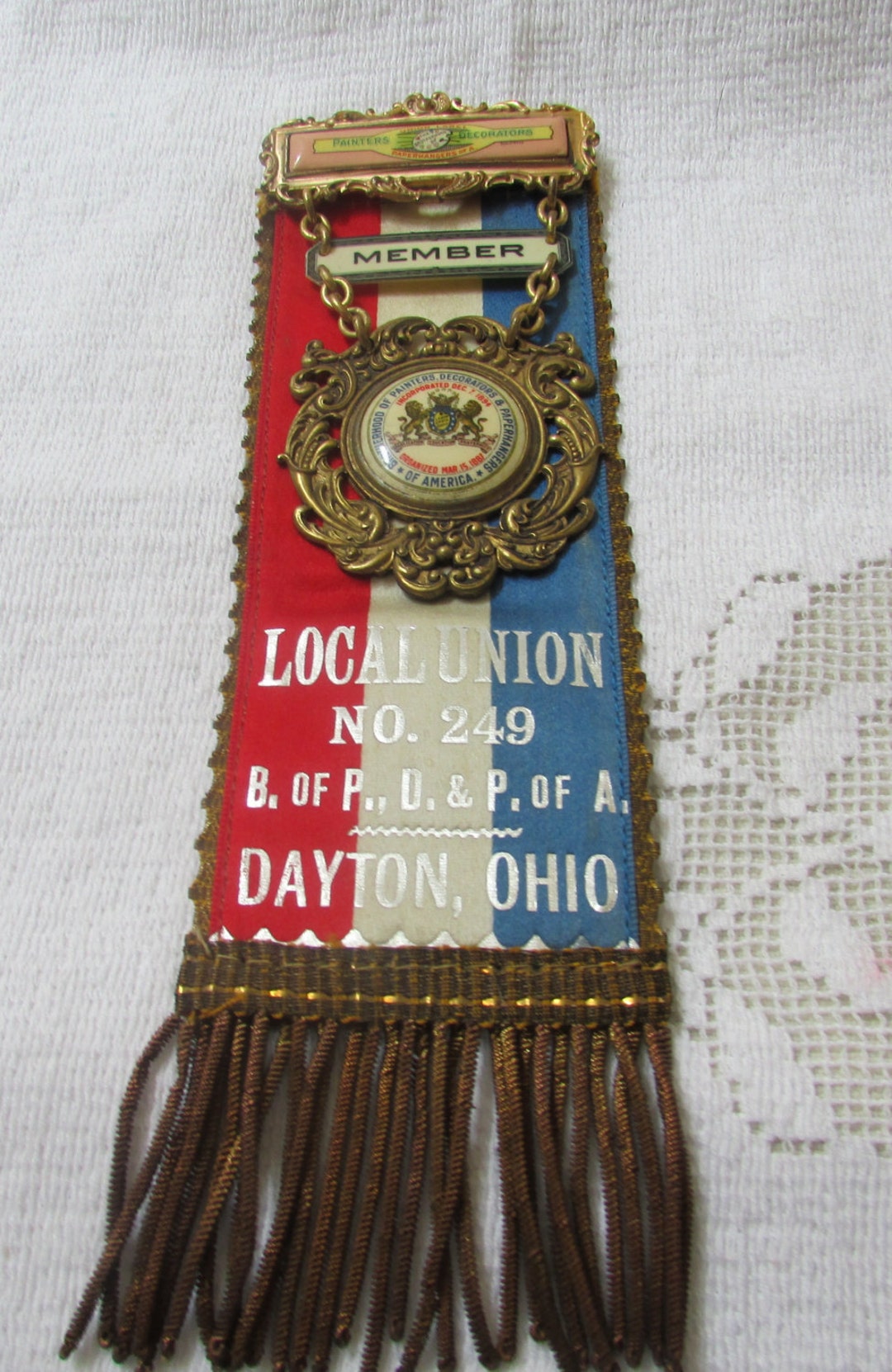 Rare Vintage Trade Union Member Badge Ribbon Dayton Ohio FREE SHIPPING ...