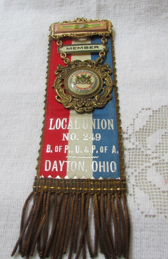 Rare Vintage Trade Union Member badge ribbon Dayton … - Gem