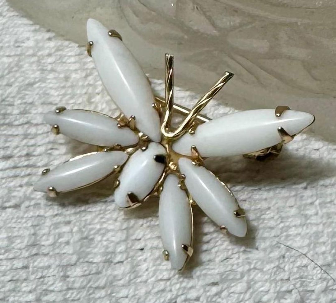 Vintage Brooch Napier Milk Glass Butterfly Cab Top White Prong Set ...