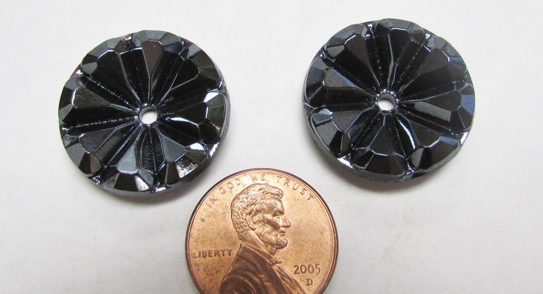 Vintage Glass Faceted Rosettes With Hole Size 22 Mm Gunmetal Pkg of 2 ...