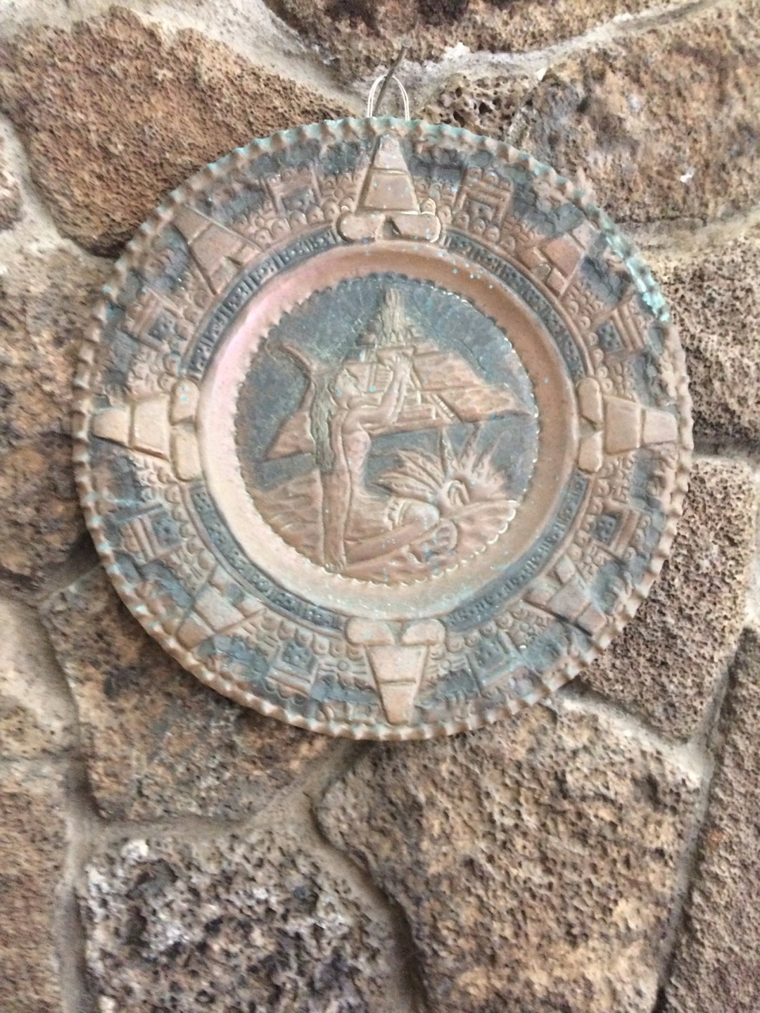 Vintage Mexican Folk Art Copper Plate Wall Hanging Aztec Maiden ...