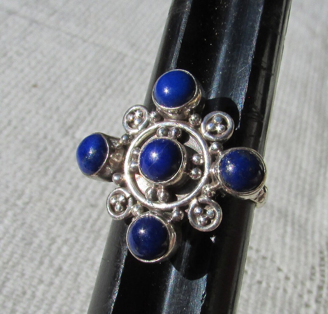Vintage Sterling Silver Lapis Ring Gemstone Blue 4 Pointed Cross or ...