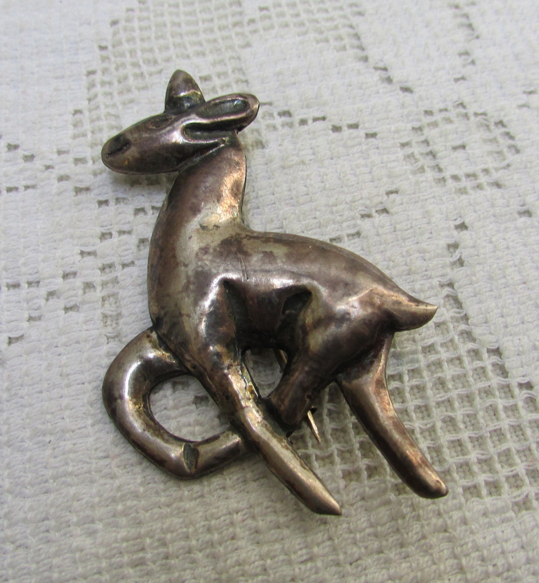 Vintage Brooch Early Mexican Silver Deer (?) Pin 900 Coin Silver C ...