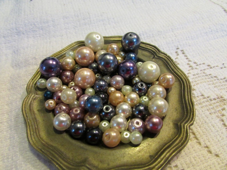 Vintage Mixed Colors and Sizes Glass Pearl Beads NOS Approx 5- 12 Mm ...