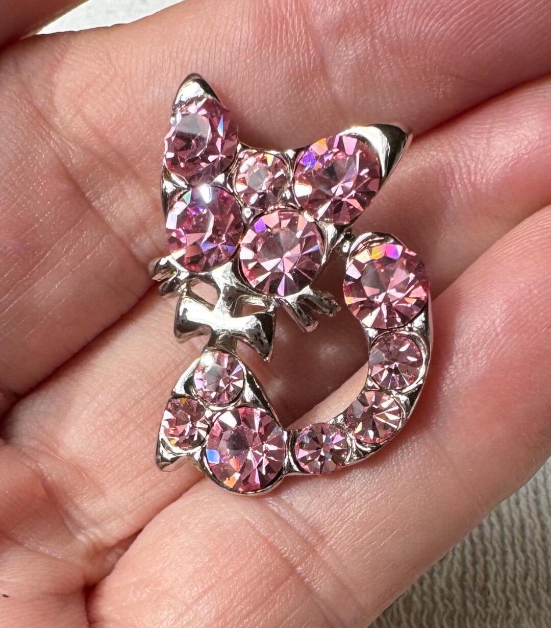 Vintage Pink Rhinestone Cat Pin Brooch Shipping Included USA - Etsy