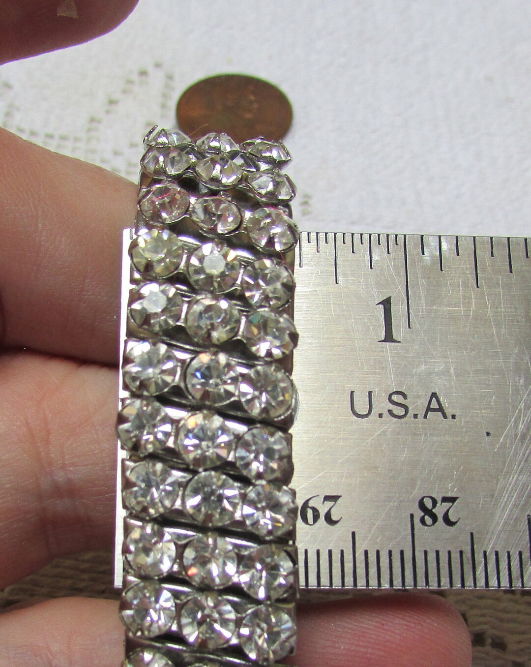 Vintage Rhinestone Expansion Bracelet 3 Row Rhinestones Rockabilly ...